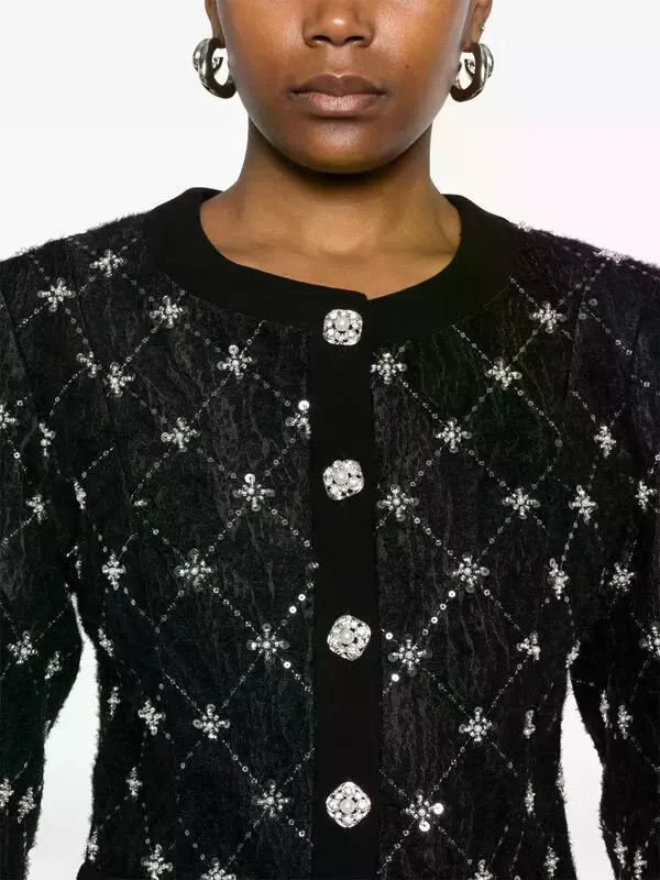 NISSA Embroidered Jacquard Jacket With Crystal Embellishments