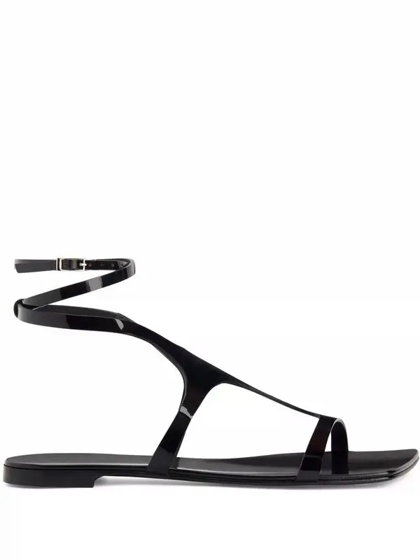GIUSEPPE ZANOTTI Patent Leather Square Toe Ankle Strap Sandals - Black