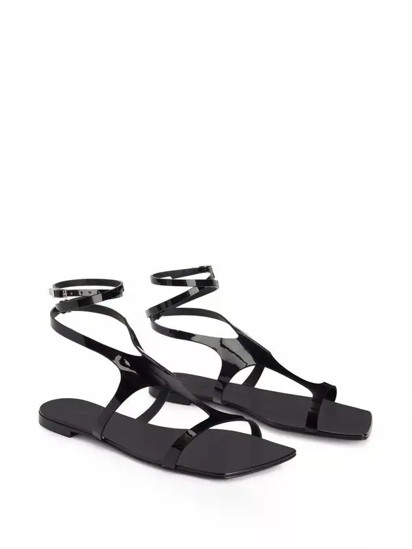 GIUSEPPE ZANOTTI Patent Leather Square Toe Ankle Strap Sandals