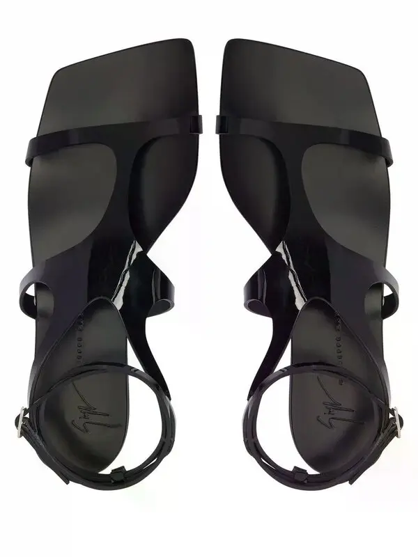 GIUSEPPE ZANOTTI Patent Leather Square Toe Ankle Strap Sandals