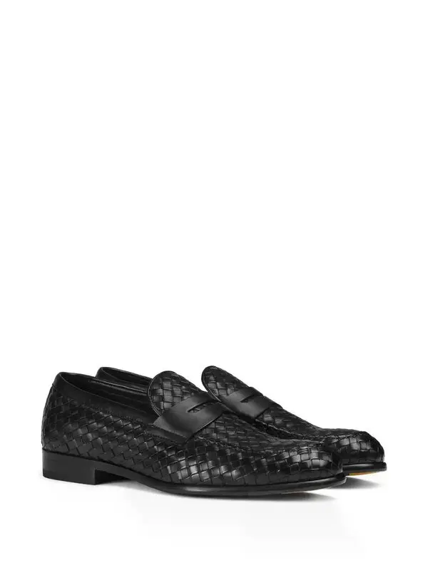 DOUCAL'S Leather Loafers With Woven Detailing - Black