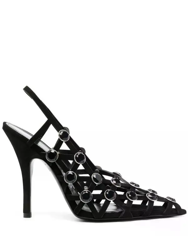 Attico Embellished Suede Slingback Pumps - Black