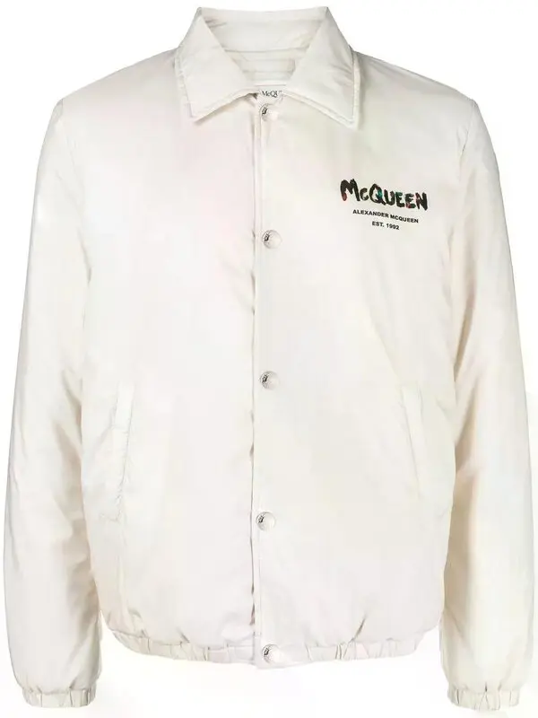 Alexander McQueen Logo Print Bomber Jacket - Neutrals