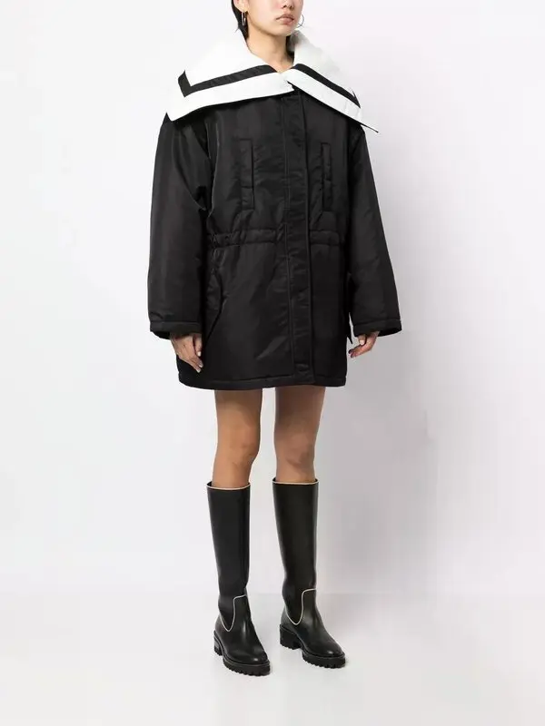 Goen.j Padded Sailor Collar Coat - Black