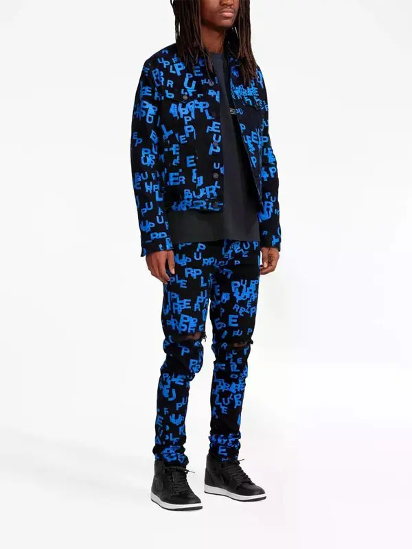 PURPLE BRAND Logo Print Denim Jacket