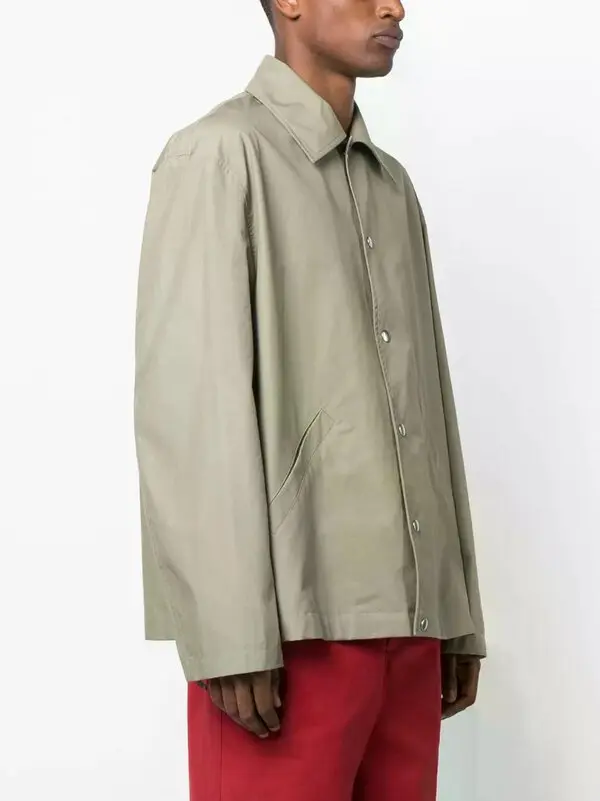 JIL SANDER Logo Print Cotton Shirt Jacket - Green
