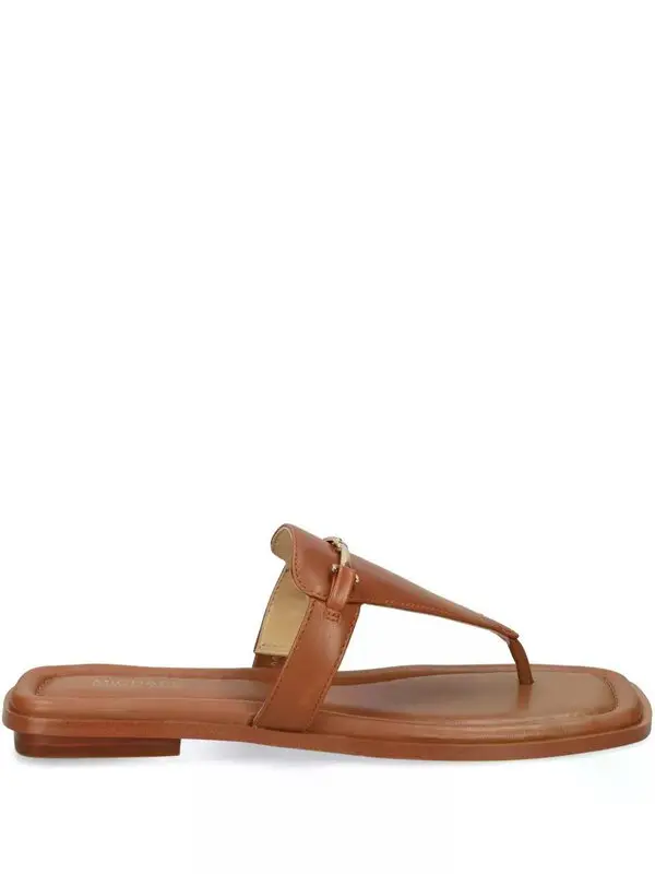Michael Kors Leather Flip-flops With Logo Plaque - Brown