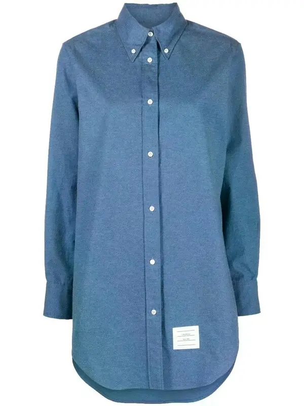 Thom Browne Logo-patch Cotton Shirt Dress - Blue