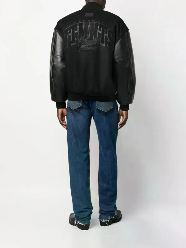 VTMNTS Virgin Wool Blend Bomber Jacket With Faux Leather Sleeves - Black