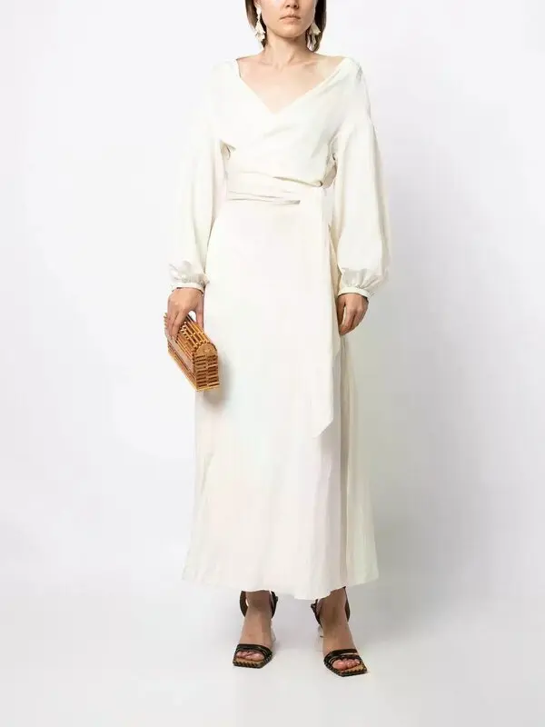 Voz Silk Wraparound Peasant Blouse Dress