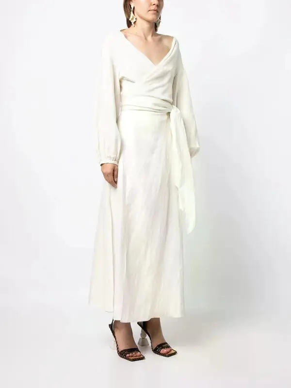 Voz Silk Wraparound Peasant Blouse Dress