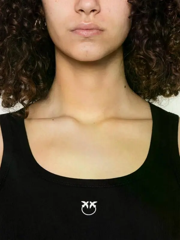 Pinko Ribbed Cotton Vest Top With Love Birds Logo Appliqu