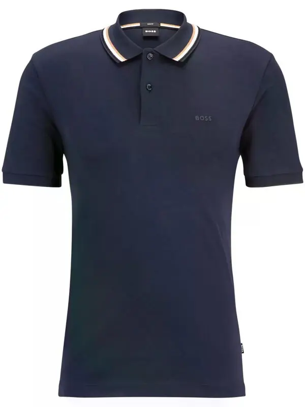 BOSS Logo-print Striped-trim Cotton Polo Shirt