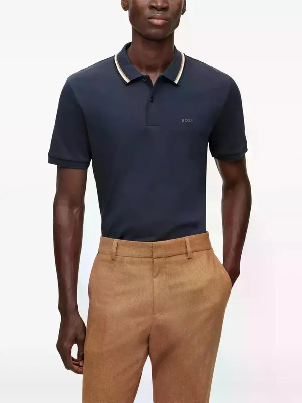 BOSS Logo-print Striped-trim Cotton Polo Shirt