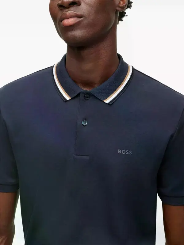 BOSS Logo-print Striped-trim Cotton Polo Shirt