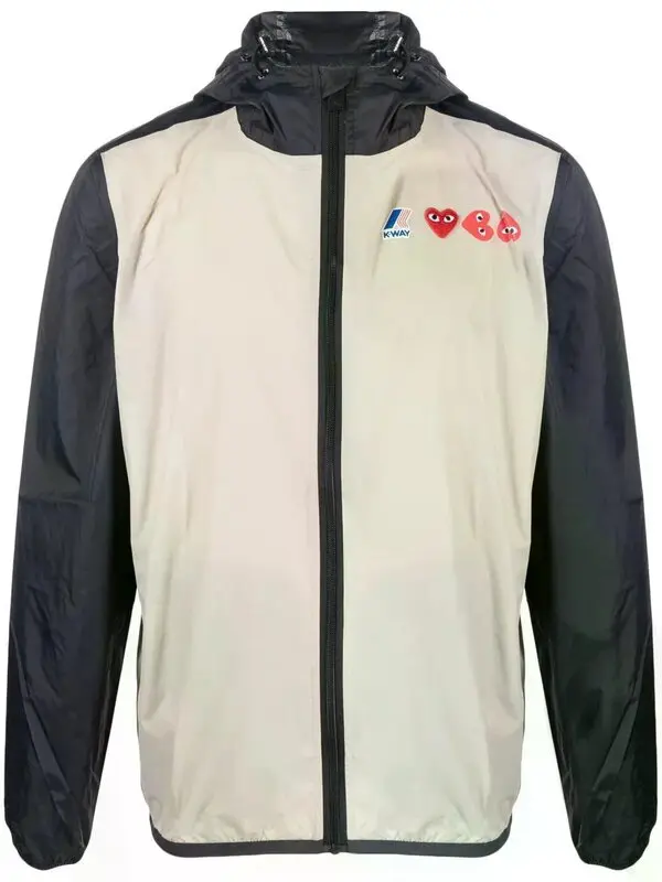 Play Comme Des Garcon Lightweight Hooded Jacket With Logo Patch - Neutrals