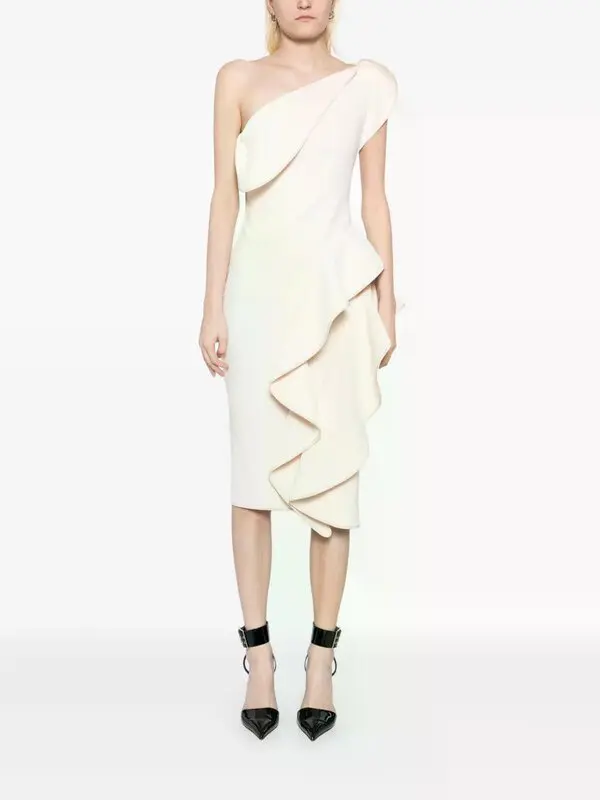 Maticevski Rhythm One-shoulder Ruffled Midi Dress - Neutrals