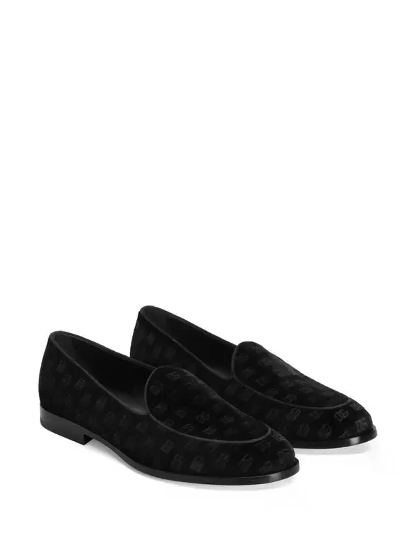 Dolce & Gabbana Velvet Logo Embroidered Slippers