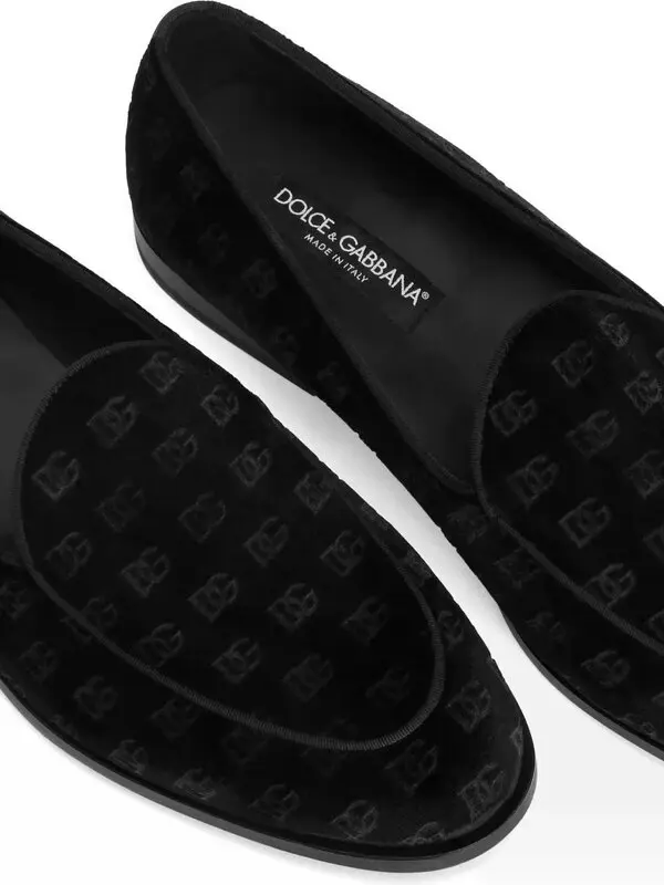Dolce & Gabbana Velvet Logo Embroidered Slippers