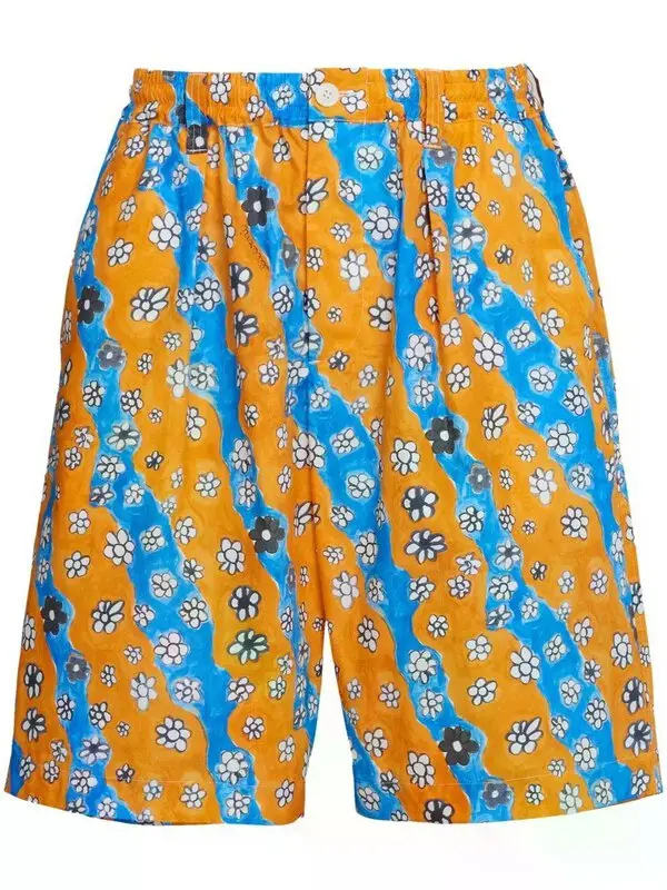 Marni Wave Daisy-print Wide-leg Shorts - Orange