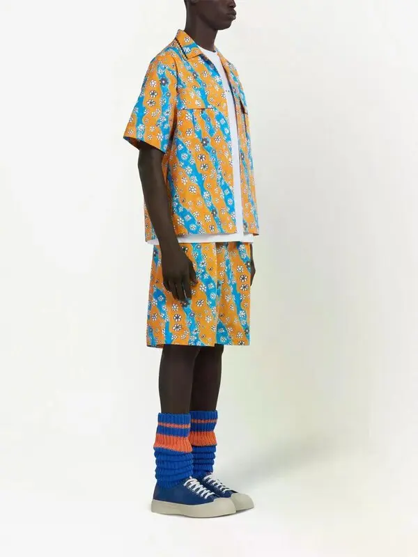 Marni Wave Daisy-print Wide-leg Shorts