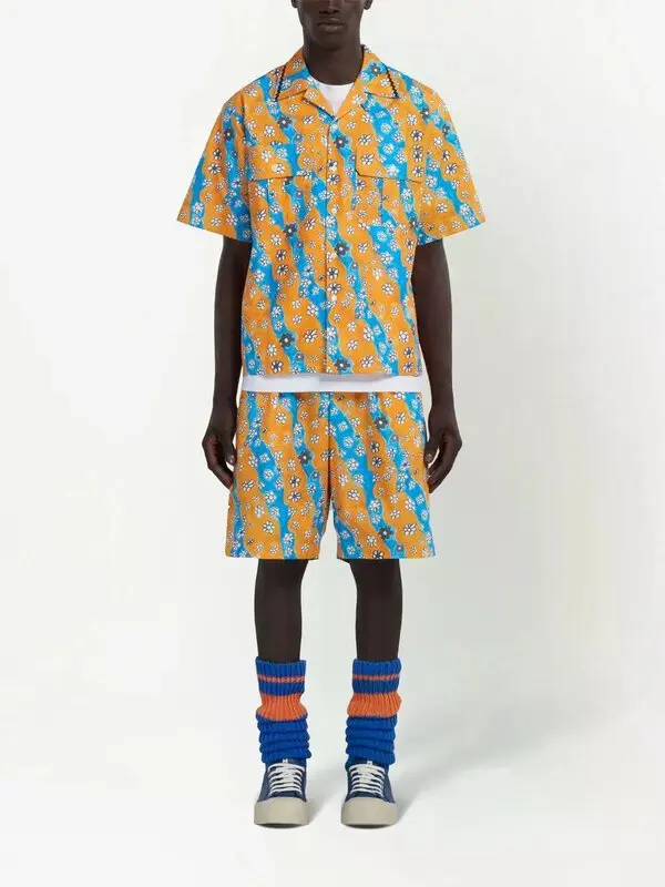 Marni Wave Daisy-print Wide-leg Shorts