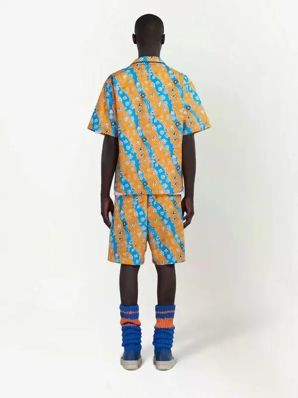 Marni Wave Daisy-print Wide-leg Shorts