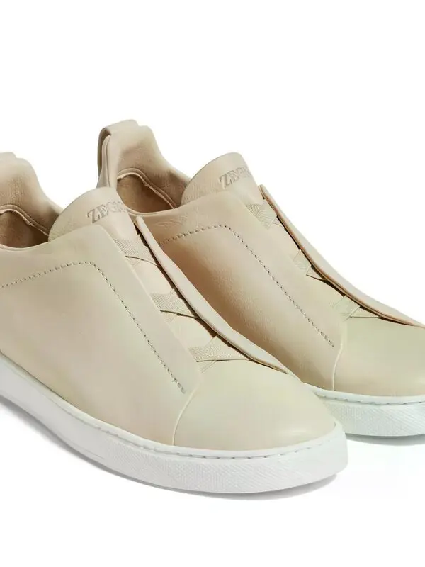 Zegna Calf Leather "second Skin" Sneakers - Neutrals