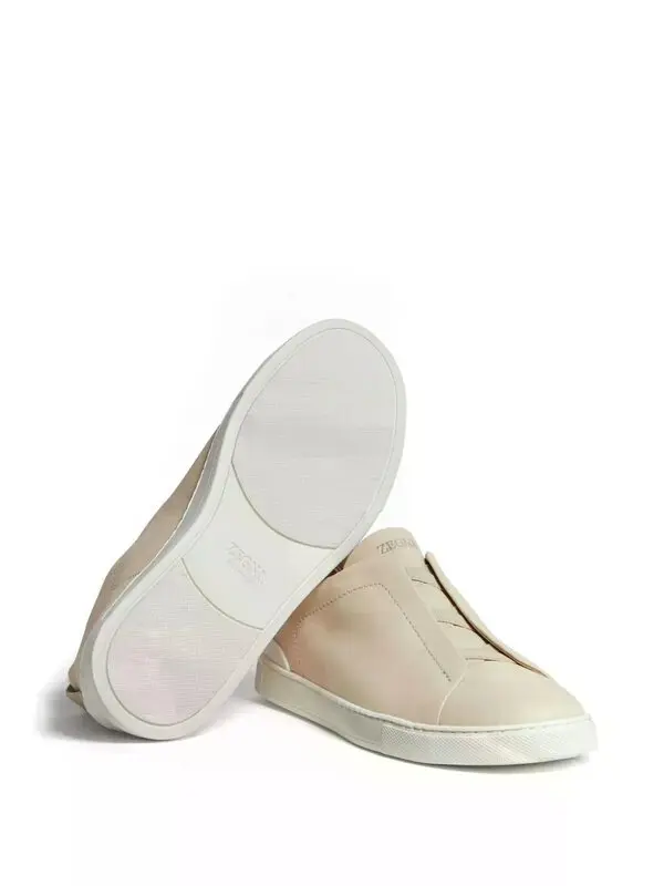 Zegna Calf Leather "second Skin" Sneakers - Neutrals