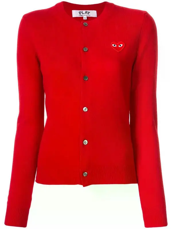Play Comme Des Garcon Logo Embroidered Buttoned Cardigan - Red