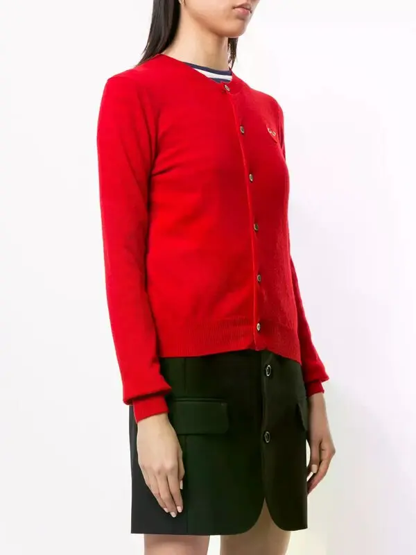 Play Comme Des Garcon Logo Embroidered Buttoned Cardigan - Red