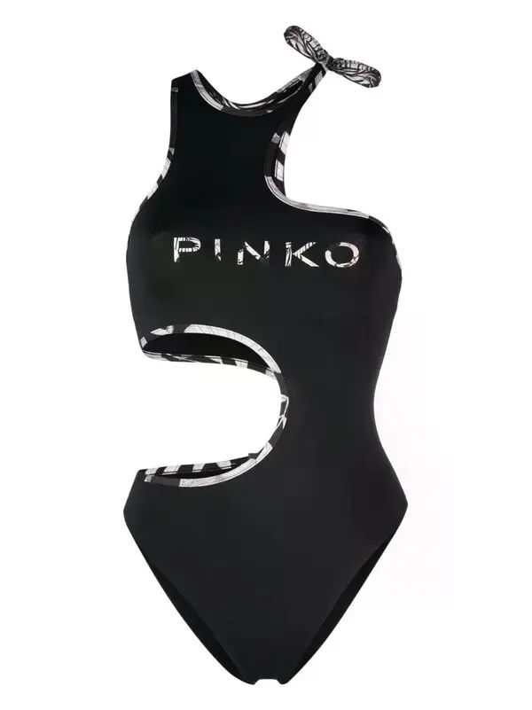 Pinko Cut-out Logo Print Swimsuit - Black