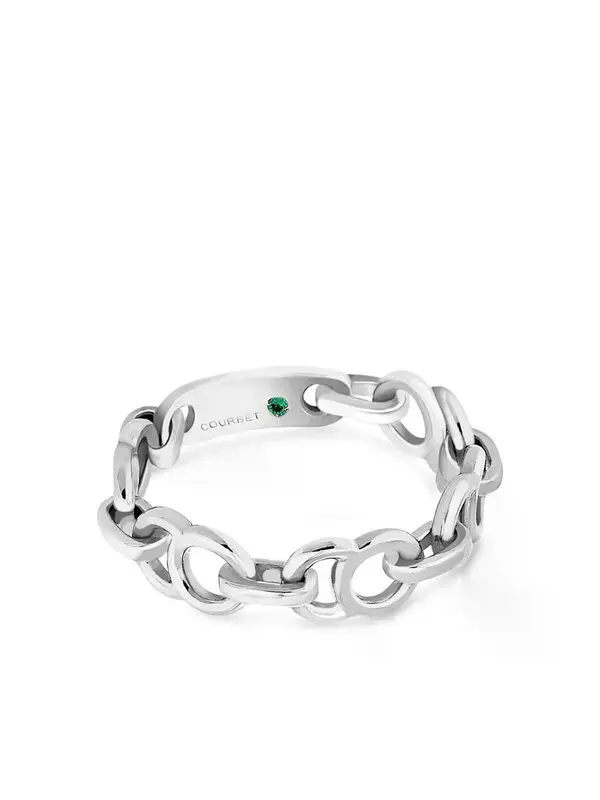 COURBET 18kt Recycled White Gold Celeste Chain Ring - Silver