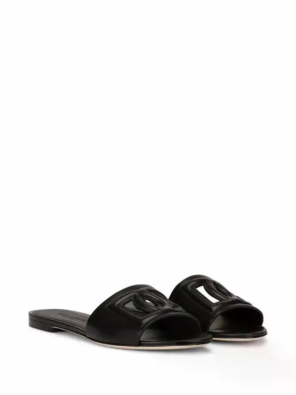 Dolce & Gabbana Bianca Leather Slides - Black