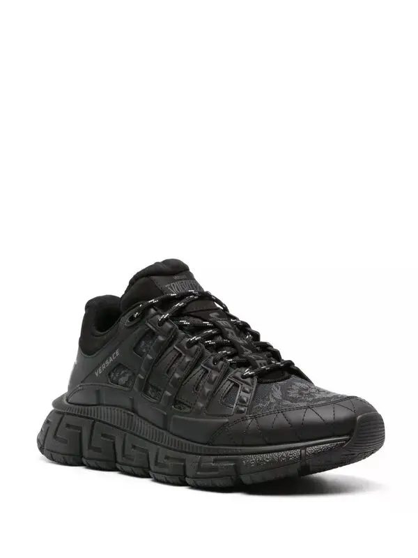 Versace Trigreca Barocco-jacquard Low Top Sneakers - Black