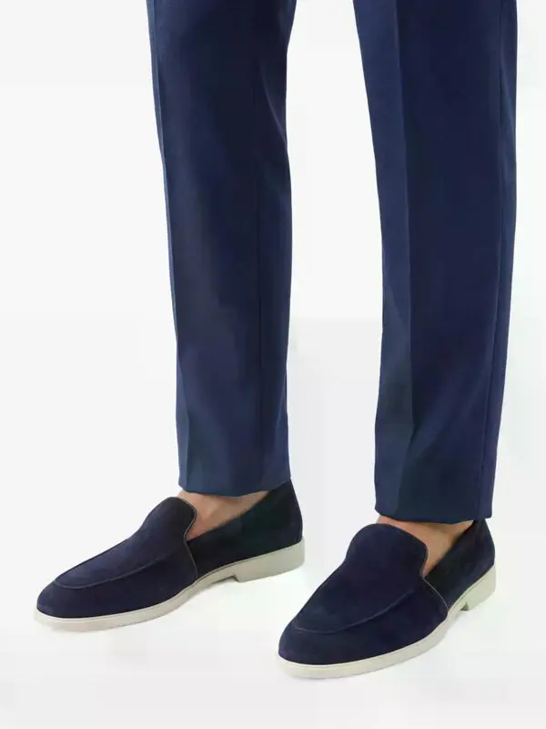 Santoni Suede Loafers With Piped Trim