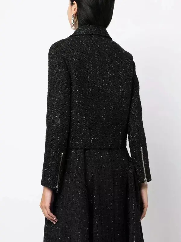 Goen.j Cropped Tweed Biker Jacket - Black