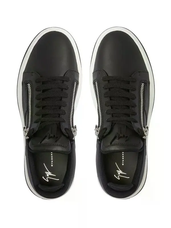 GIUSEPPE ZANOTTI Leather Sneakers With Silver-tone Hardware - Black