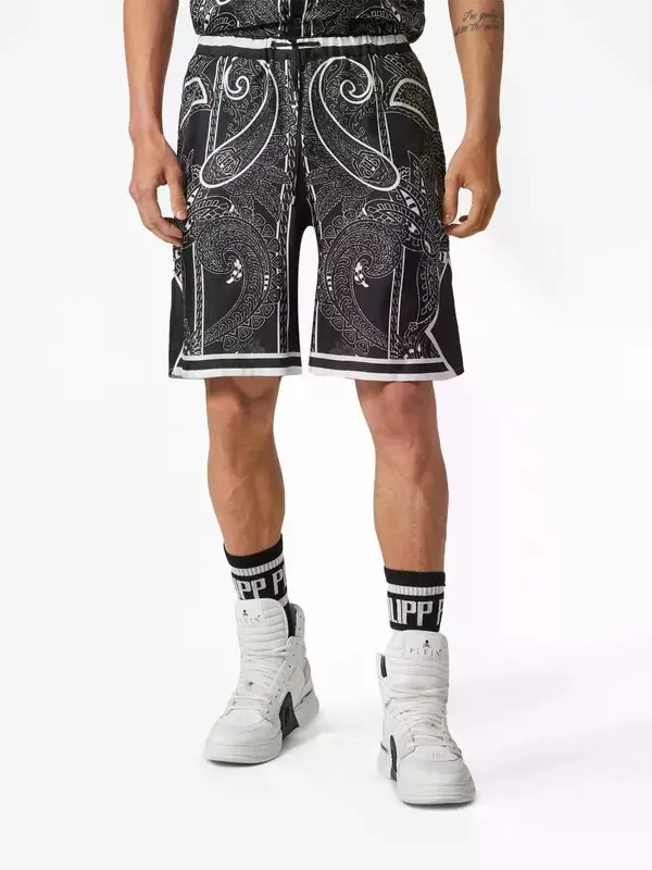 Philipp Plein Paisley Print Silk Shorts - Black