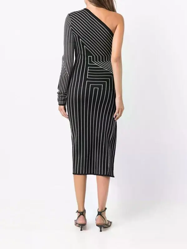 Rick Owens Geometric Stripe One-shoulder Dress