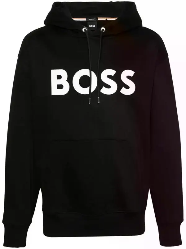 BOSS Logo-print Cotton Hoodie - Black
