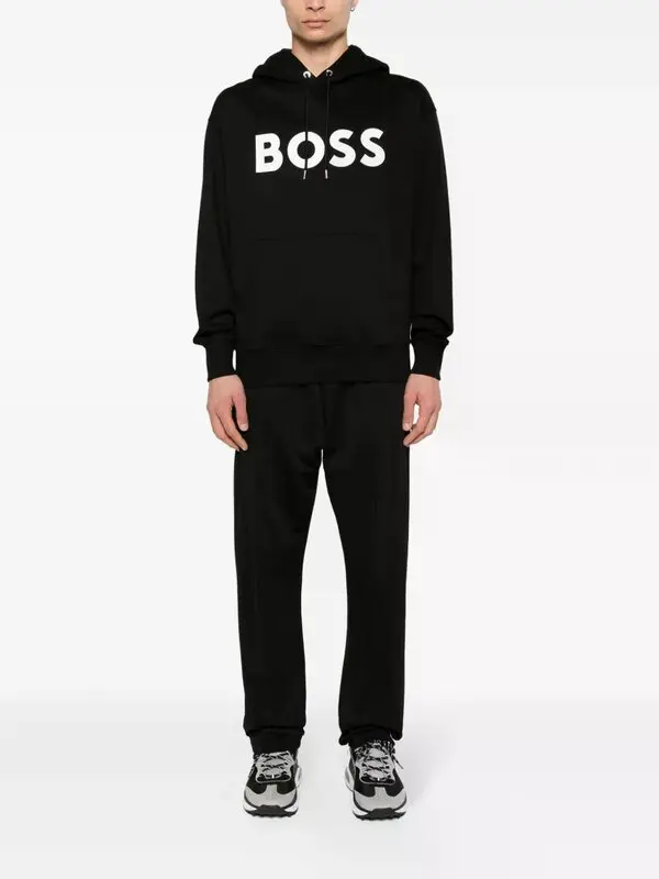 BOSS Logo-print Cotton Hoodie - Black
