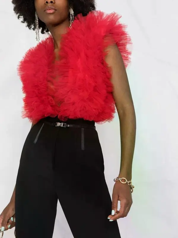 Alchemy Fashions Ruffled Trim Sleeveless Bodysuit - Red