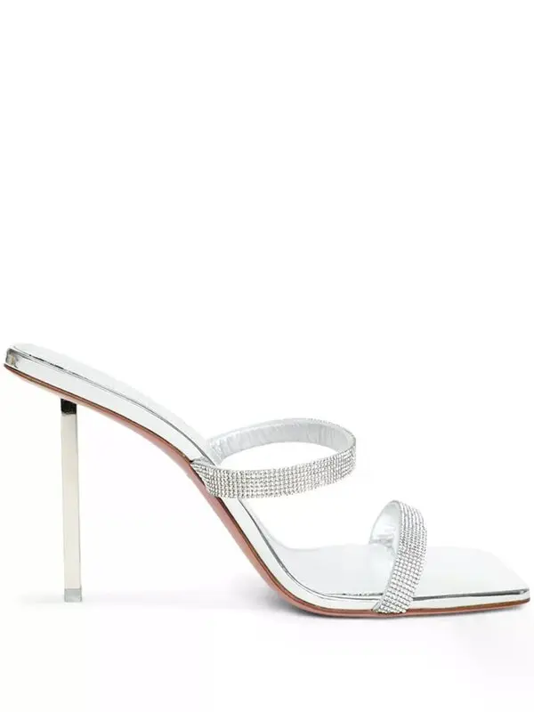 Amina Muaddi Rih Slipper Sandals With Crystal Embellishments - Silver