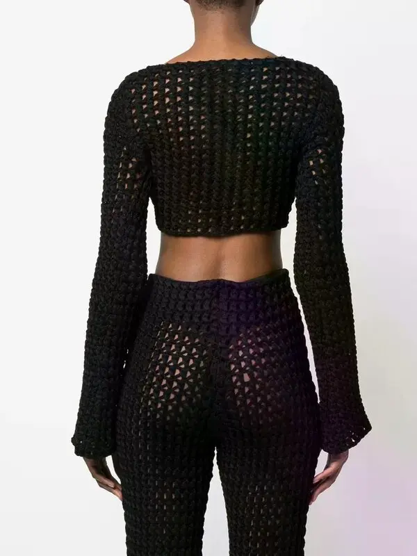 Moschino Cropped Open Knit Top - Black