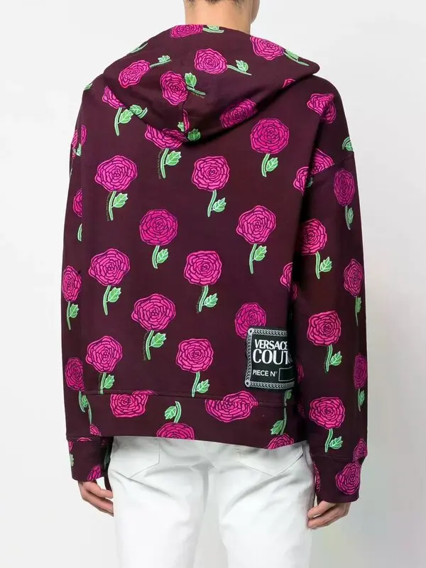 Versace Rose-print Cotton Hoodie