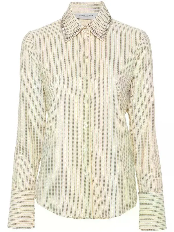 GOLDEN GOOSE Crystal-embellished Striped Shirt - Neutrals