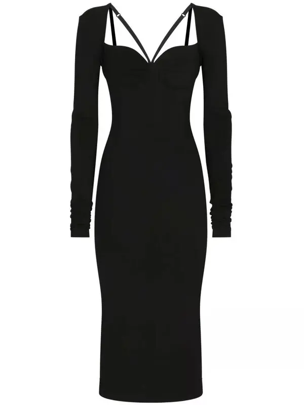Dolce & Gabbana Long-sleeve Midi Dress With Strap Detailing - Black