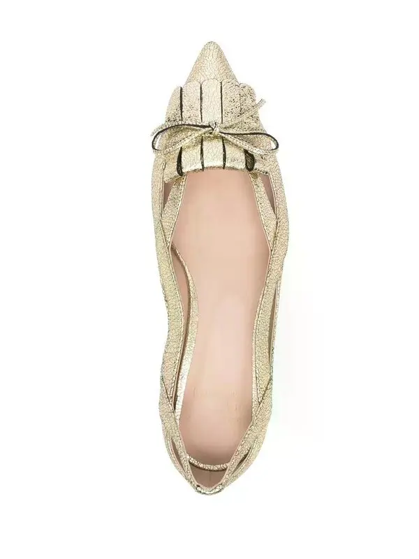 SCAROSSO Pointed Toe Ballerina Pumps With Fringe Detailing