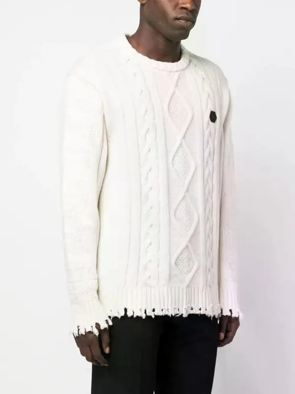 Philipp Plein Cable Knit Distressed Jumper